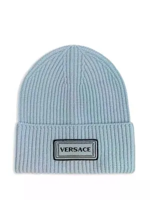 Versace Logo-Patch Beanie Blue