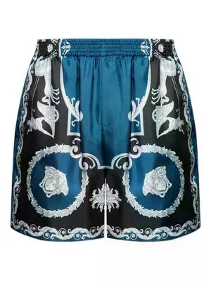 Versace Hall Of Heroes Print Silk Shorts - Blue