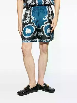 Versace Hall Of Heroes Print Silk Shorts - Blue