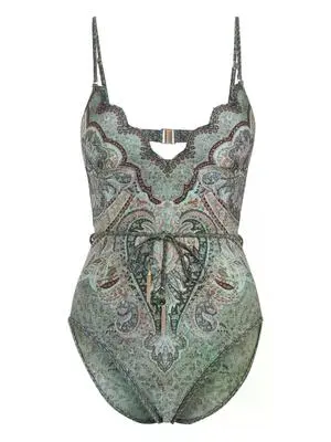 Zimmermann Wanderlust Scalloped Paisley Swimsuit - Green