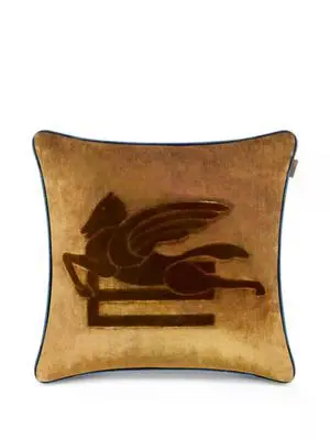 Etro Velvet Pegaso-embroidered Cushion - Brown