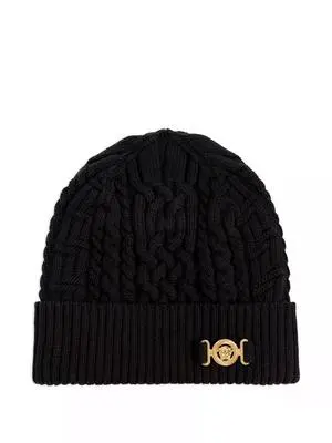 Versace Medusa Head-motif Cable-knit Beanie - Black