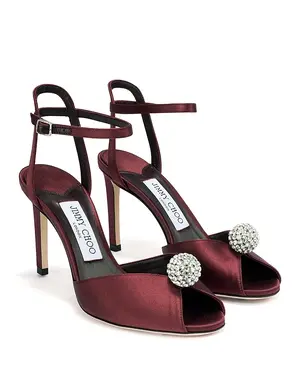 JIMMY CHOO Sacora 85 Crystal Embellished Sandals - Deep Merlot