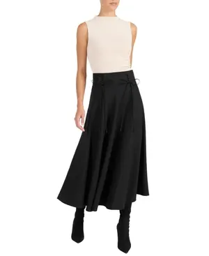 Santorelli Aster Full Midi Skirt With Leather Lacing