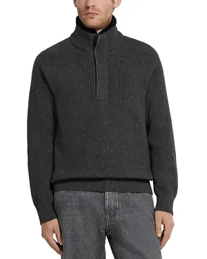 Zegna Oasi Cashmere Quarter-zip Sweater - Dark Grey Mélange