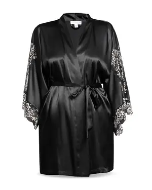 IN BLOOM BY JONQUIL Lace Trim Satin Wrap Robe
