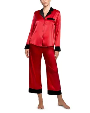 Velvet Trim Satin Pajamas