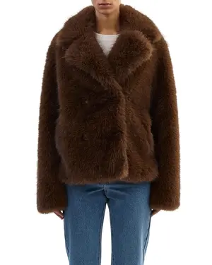 LAMARQUE Faux Fur Animal Print Jacket - Walnut