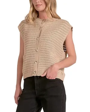 Elan Open Knit Sleeveless Cardigan - Taupe
