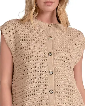 Elan Open Knit Sleeveless Cardigan - Taupe
