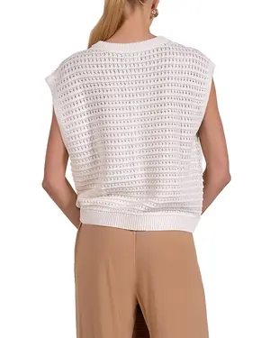 Elan Sleeveless Open Knit Cardigan With Button Detailing - White