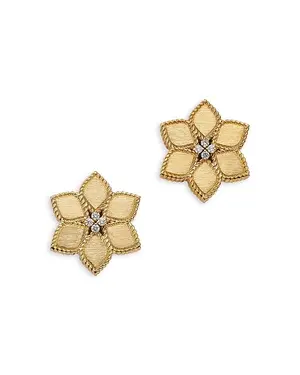 Roberto Coin 18k Yellow Diamond Flower Stud Earrings - Gold