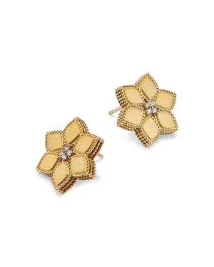 Roberto Coin 18k Yellow Diamond Flower Stud Earrings