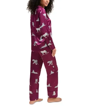 PETITE PLUME Silk Merlot Panther Pajama Set - Red