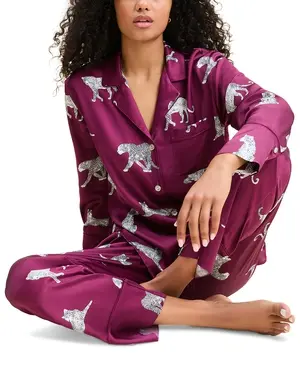 PETITE PLUME Silk Merlot Panther Pajama Set - Red
