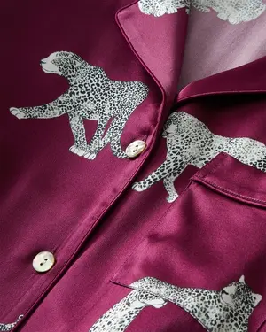 PETITE PLUME Silk Merlot Panther Pajama Set - Red