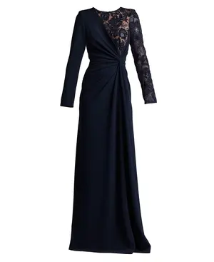 Tadashi Shoji Devika Embroidered Twist-drape Gown