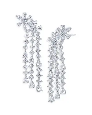 KENNETH JAY LANE Cubic Zirconia Flower Waterfall Earrings - Silver