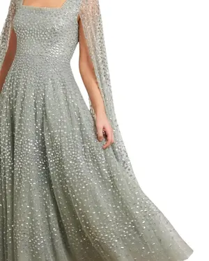 NEEDLE & THREAD Scatter Dot Cape Sleeve Ankle Gown - Laurel