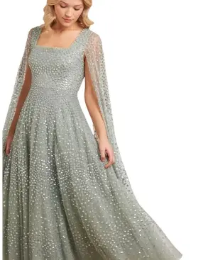 NEEDLE & THREAD Scatter Dot Cape Sleeve Ankle Gown - Laurel