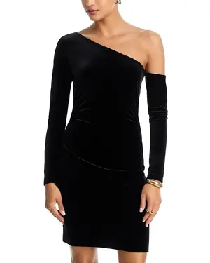 L'Agence Lynne Velvet One Shoulder Long Sleeve Dress