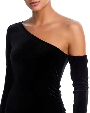 L'Agence Lynne Velvet One Shoulder Long Sleeve Dress