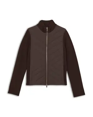 REISS Hansel Knitted Mixed Media Jacket - Chocolate