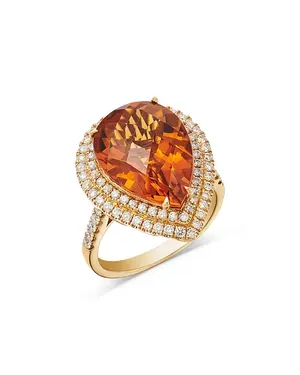 Bloomingdale'S Cognac Citrine And Diamond Ring - Gold
