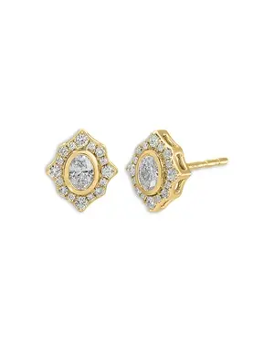 Ef Collection 14k Yellow Diamond Oval Halo Stud Earrings - Gold