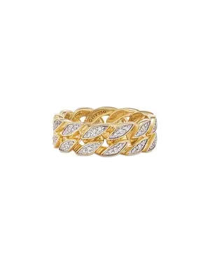 David Yurman Curb Chain Band Ring With Diamonds - Gold