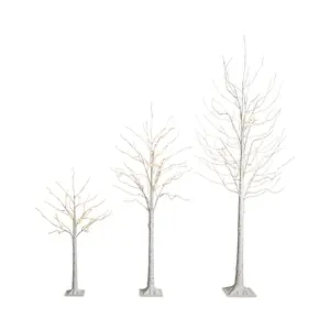 NEARLY NATURAL Pre-lit Artificial Birch Trees With Led Lights, Set Of 3 - White