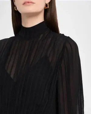 Vince Crinkle Stripe Mini Dress - Black