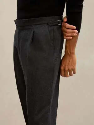 REISS Atelier Wool Tapered Trousers - Charcoal