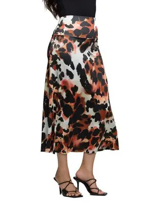 24SEVEN COMFORT APPAREL Animal Print Elastic Waist Maxi Skirt - Brown Multi