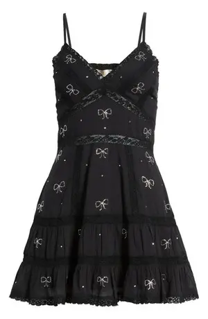 LoveShackFancy Solbina Crystal Bow Mini Dress - Black