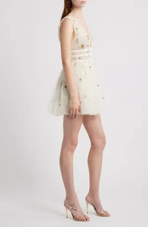 LoveShackFancy Lawton Embellished Tulle Mini Dress - Lunar Gold