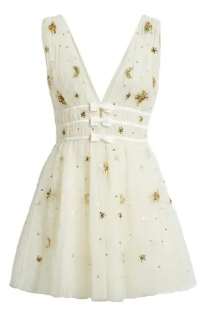 LoveShackFancy Lawton Embellished Tulle Mini Dress - Lunar Gold