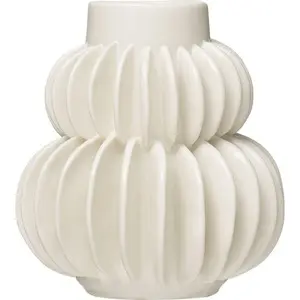 STORIED HOME Stoneware Vase With Half Circle Pleated Design - White
