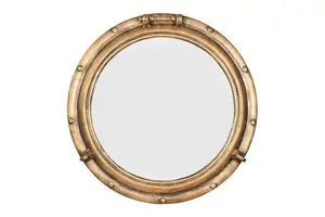 STORIED HOME Round Metal Porthole Wall Mirror - Gold