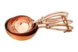 STORIED HOME Hammered Stainless Steel Scoops With Leather Tie - Copper