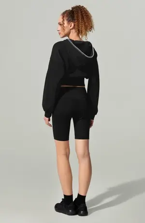 Lilysilk Silkerry Cropped Fit Seamflow Zip-up Sweatshirt - Black