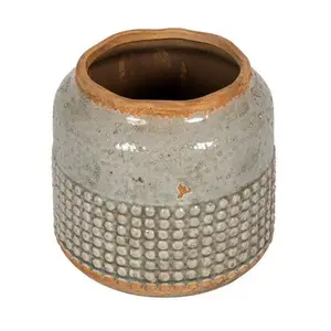 STORIED HOME Round Terra-cotta Hobnail Planter Vase With Heavily Distressed Finish - Gray