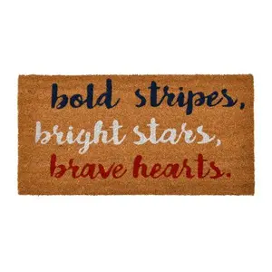 STORIED HOME Coir Entry Doormat With Patriotic Message - Brown
