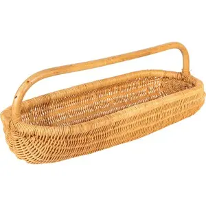 STORIED HOME Woven Rattan Basket With Handle - Natural