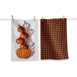 TAG Pumpkin Shadow Dishtowel Set Of 2 Halloween Kitchen Towels - Multicolored