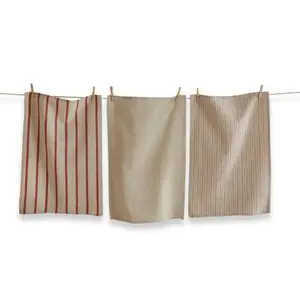 TAG Farmhouse Stripe Dishtowel Set Of 3 Multicolor Cotton Towels - Multicolored