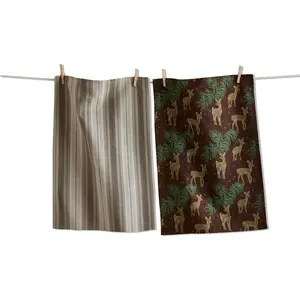 TAG Wilde Pine Deer Christmas Kitchen Dishtowel Set Cotton