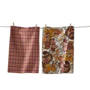 TAG Gathering Leaves Cotton Dishtowel Set For Thanksgiving - Multicolored