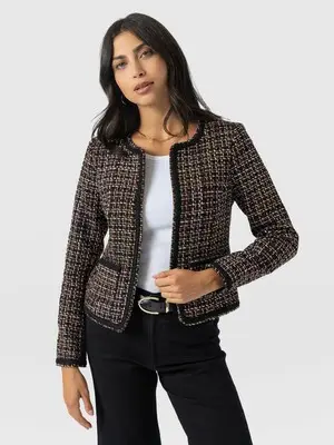 SAINT + SOFIA Rayner Bouclé Jacket - Black/burgundy/gold Boucle