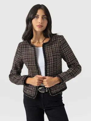 SAINT + SOFIA Rayner Bouclé Jacket - Black/burgundy/gold Boucle